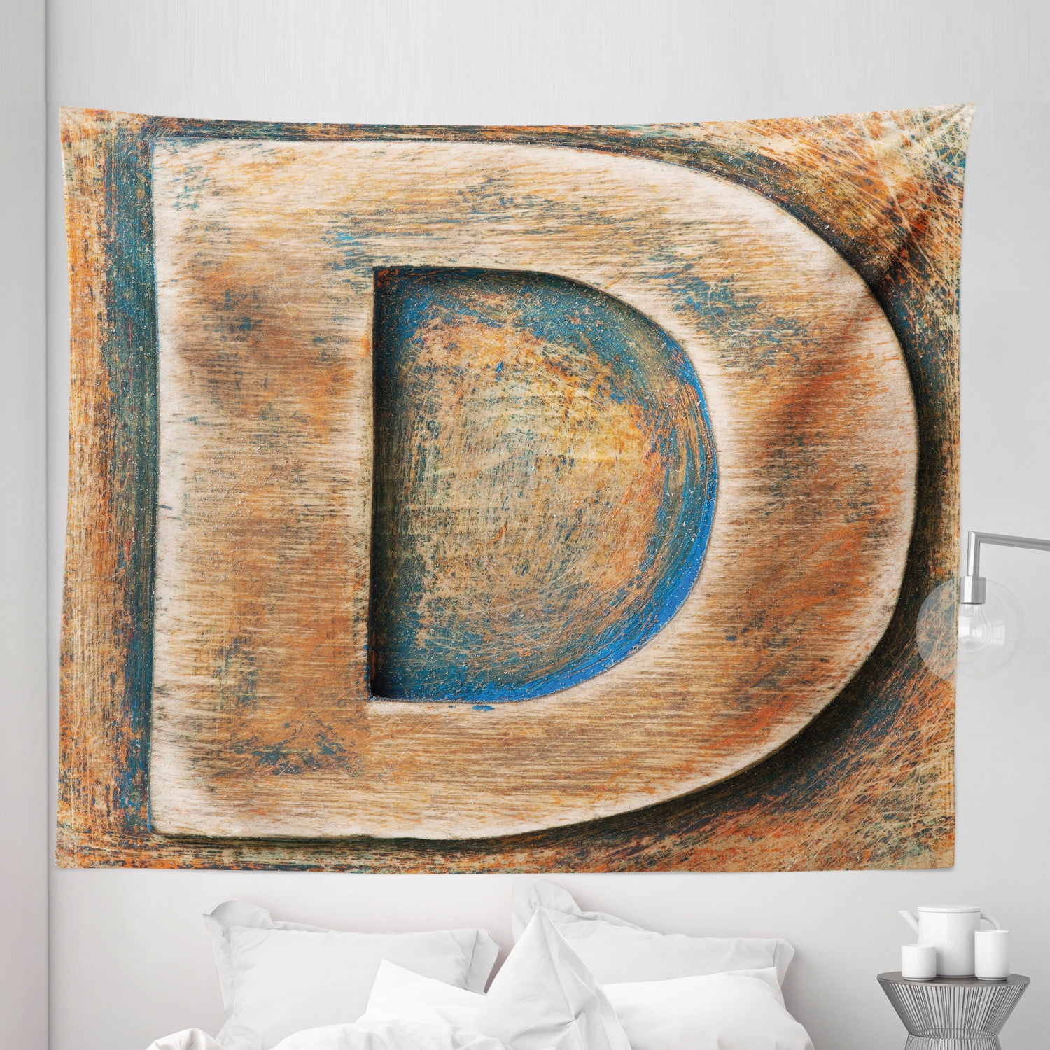 Letter D Tapestry, Scratched Wooden Timber Typography Character Rough ...