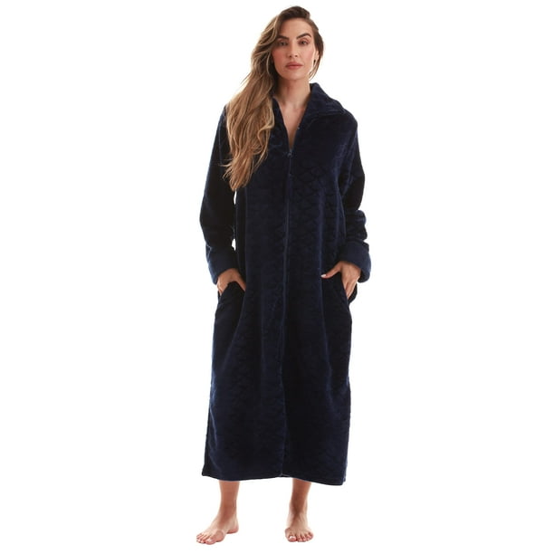 Just Love Plush Zipper Lounger Robe for Women (Navy, Large) - Walmart.com