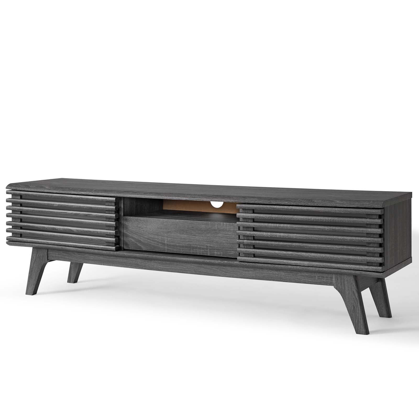 Media TV Stand Console Table, Wood, Dark Grey Gray, Modern Contemporary ...