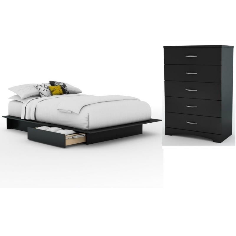Home Square 2-Piece Set with 2-Drawer Storage Platform Bed & 5-Drawer ...