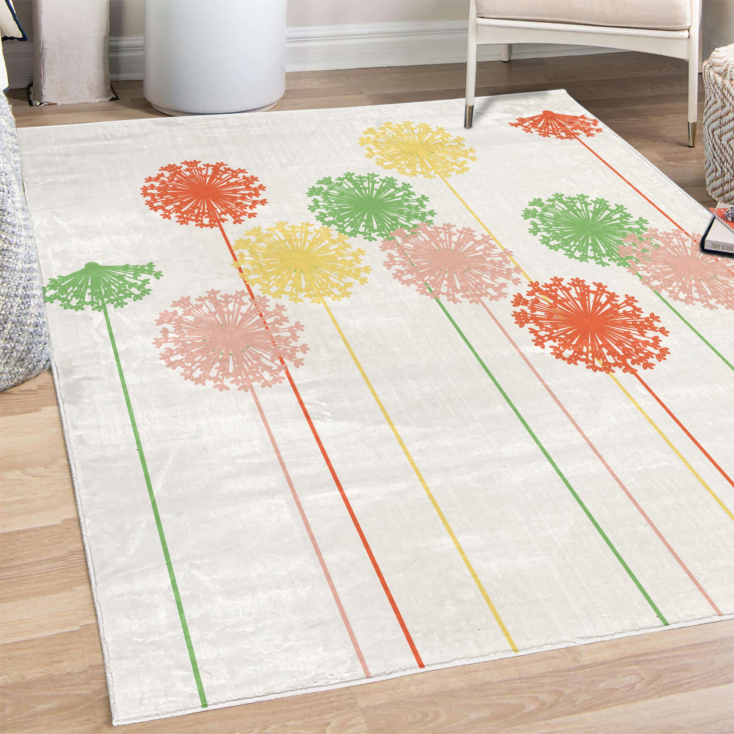 Dandelion Decorative Rug, Abstract Wildflower Silhouettes Botanical ...