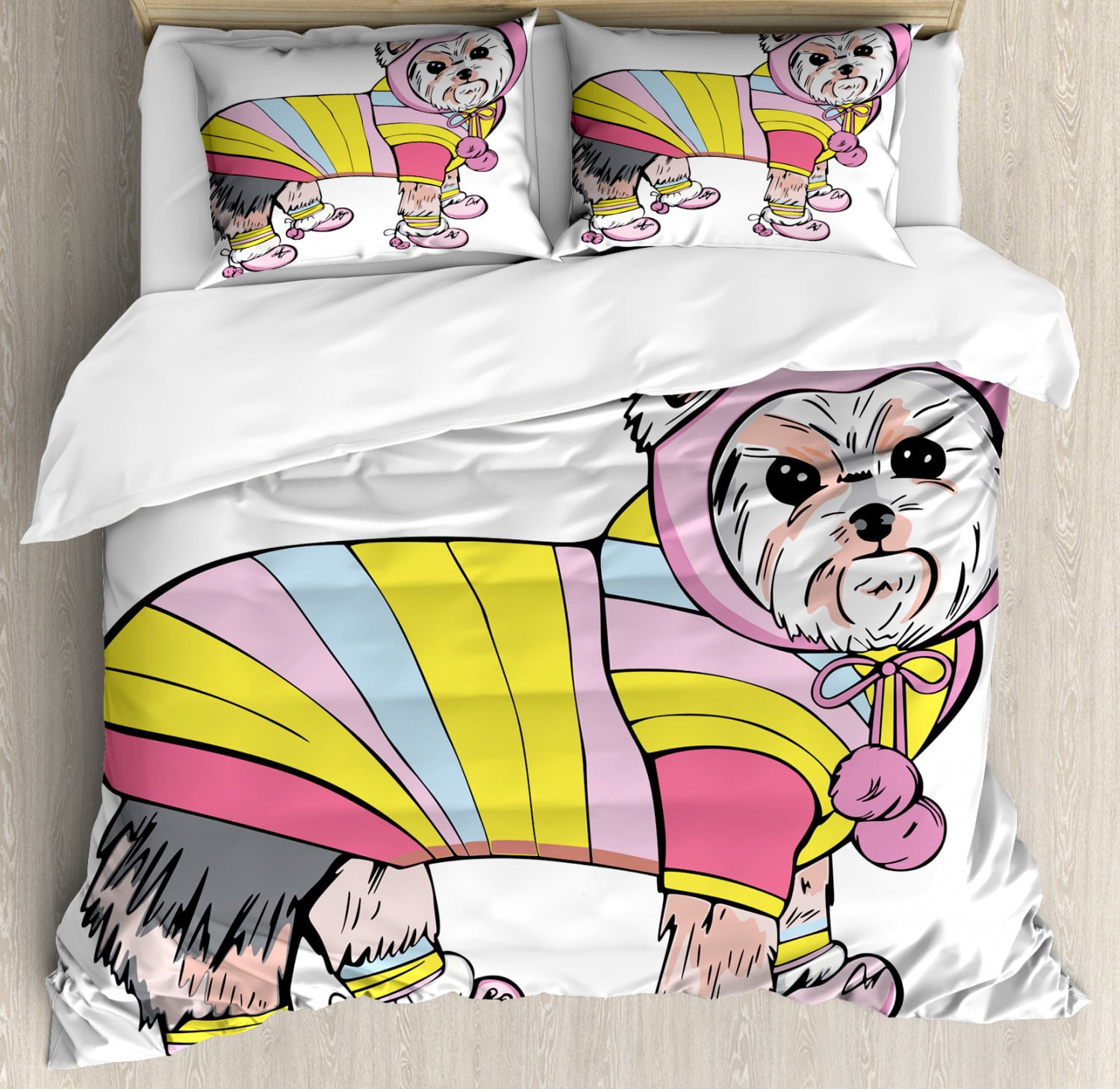 Yorkie King Size Duvet Cover Set, Cute Dog with Sports Gear on Running ...