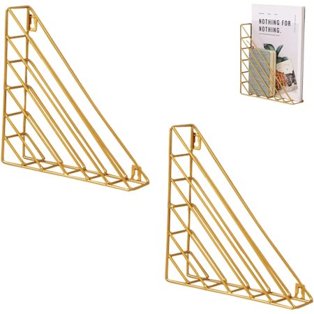 HUSERYT Set of 2 Metal Triangular Wall Mounted Magazine Rack Magazine ...