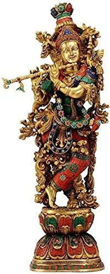 SAI DECORATIVE Lord Krishna Statue in Brass, Krishan Figurine,Lord ...