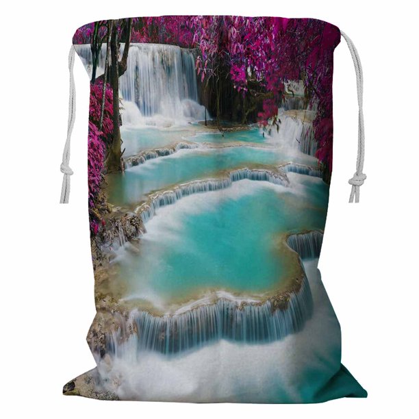 HATIART Turquoise Water Kuang Si Waterfall Storage Basket Laundry Bag ...