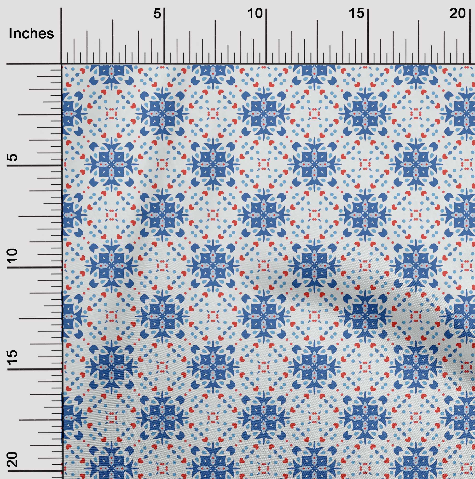 oneOone Cotton Cambric Blue Fabric Dot|Heart & Check Geometric Diy ...