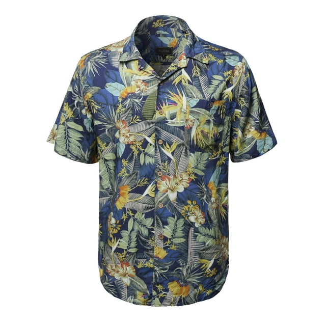 Fashionoutfit Mens Tropical Hawaiian Print Button Down Short Sleeves