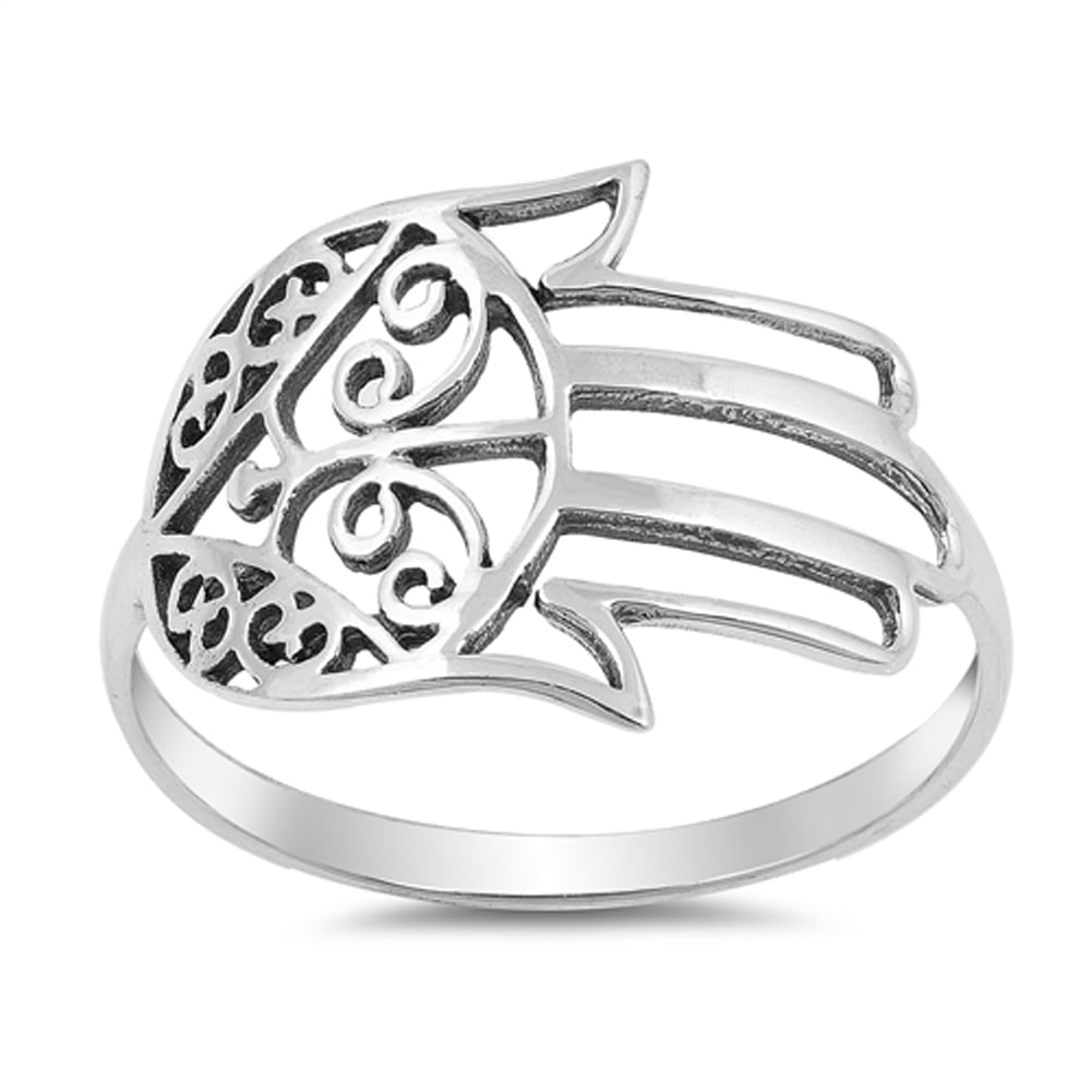 Oxidized Sideways Filigree Swirl Hand of God Sterling Silver Ring 925 ...