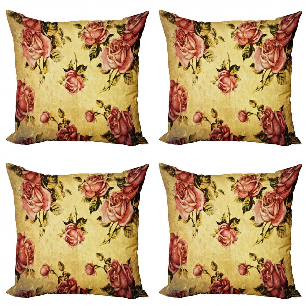 Rose Throw Pillow Cushion Case Pack Of 4 Old Fashioned Victorian Style