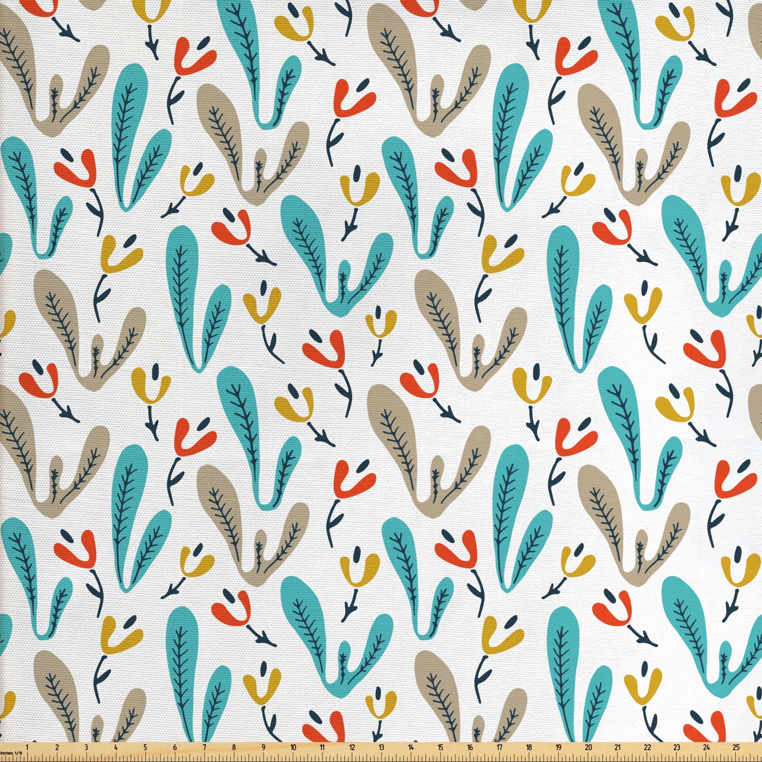 Botanical Fabric by the Yard, Abstract Colorful Wildwood Plant Leaves ...