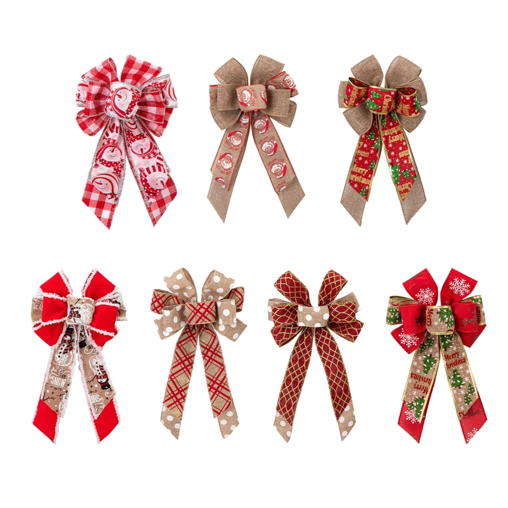 7 Pcs Christmas Wreath Bow Red Bow 7 Inch Christmas Red Velvet Bows for ...