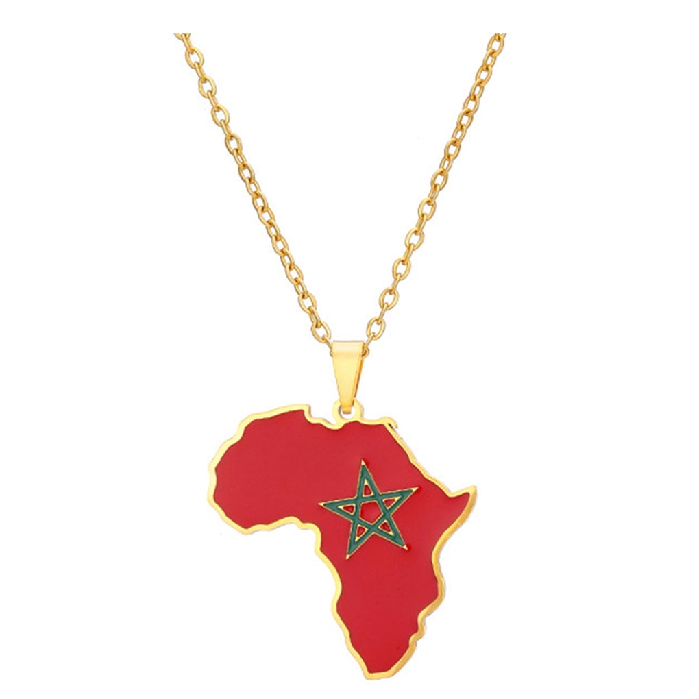 Click here for Jesticaly Morocco Map Flag Pendant Necklace Statem... prices