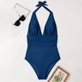 Womens One Piece Swimsuit Halter Deep V Neck Tummy Control Solid Color ...