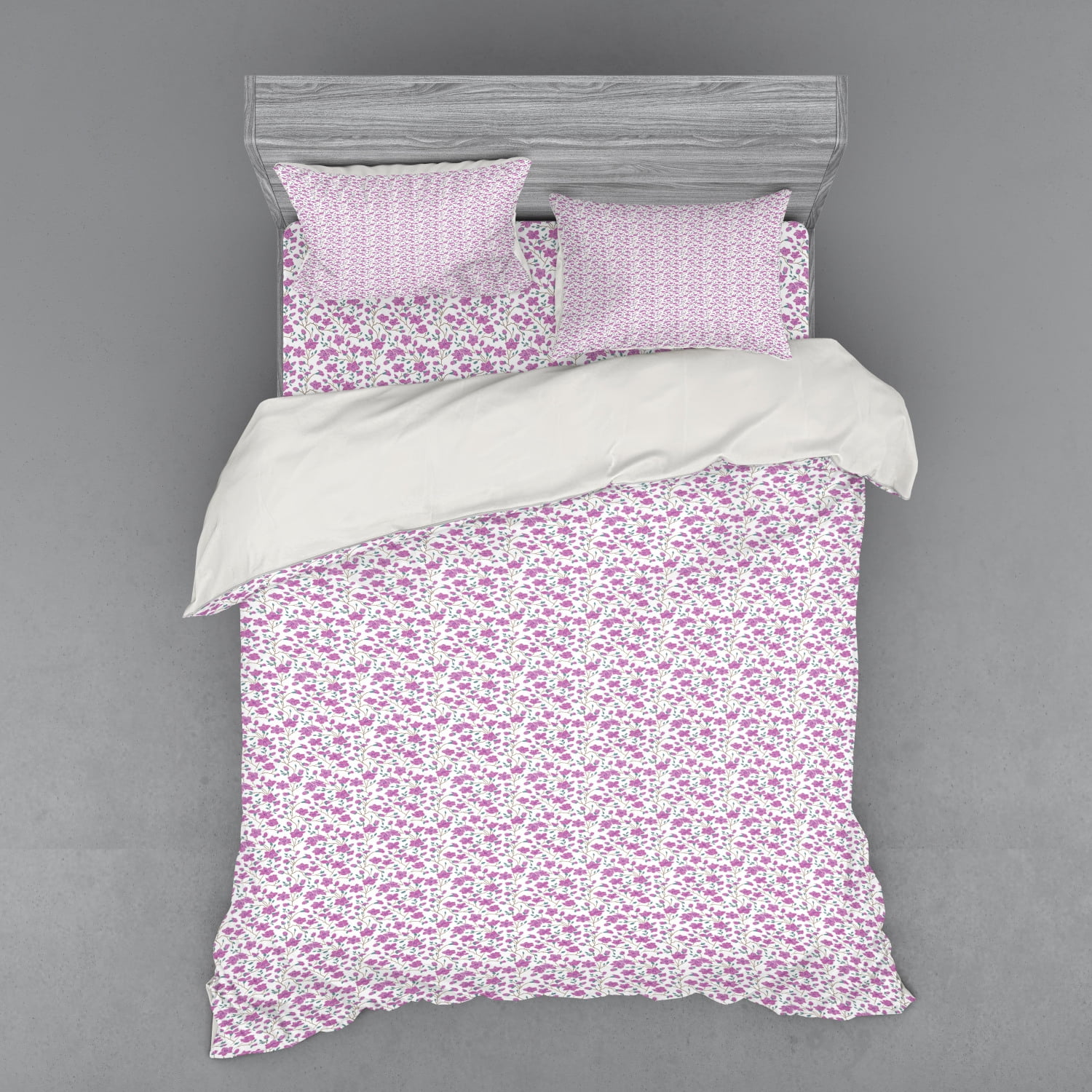 Floral Duvet Cover Set, Bloomed Pink Magnolia Flowers with Buds on ...
