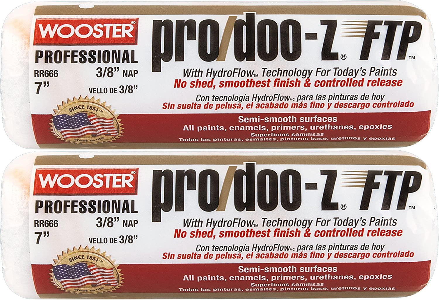 Wooster Genuine 7" Pro/Doo-Z FTP 3/8" Nap Roller Cover 2-Pack # RR666-7 ...