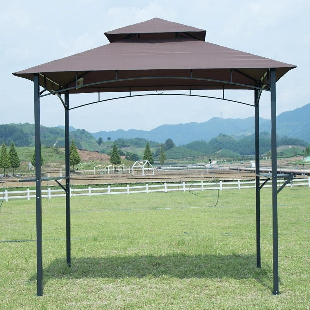 Dkeli 8' x 5' Grill Gazebo with Canopy BBQ Gazebo Canopy Double Tier ...
