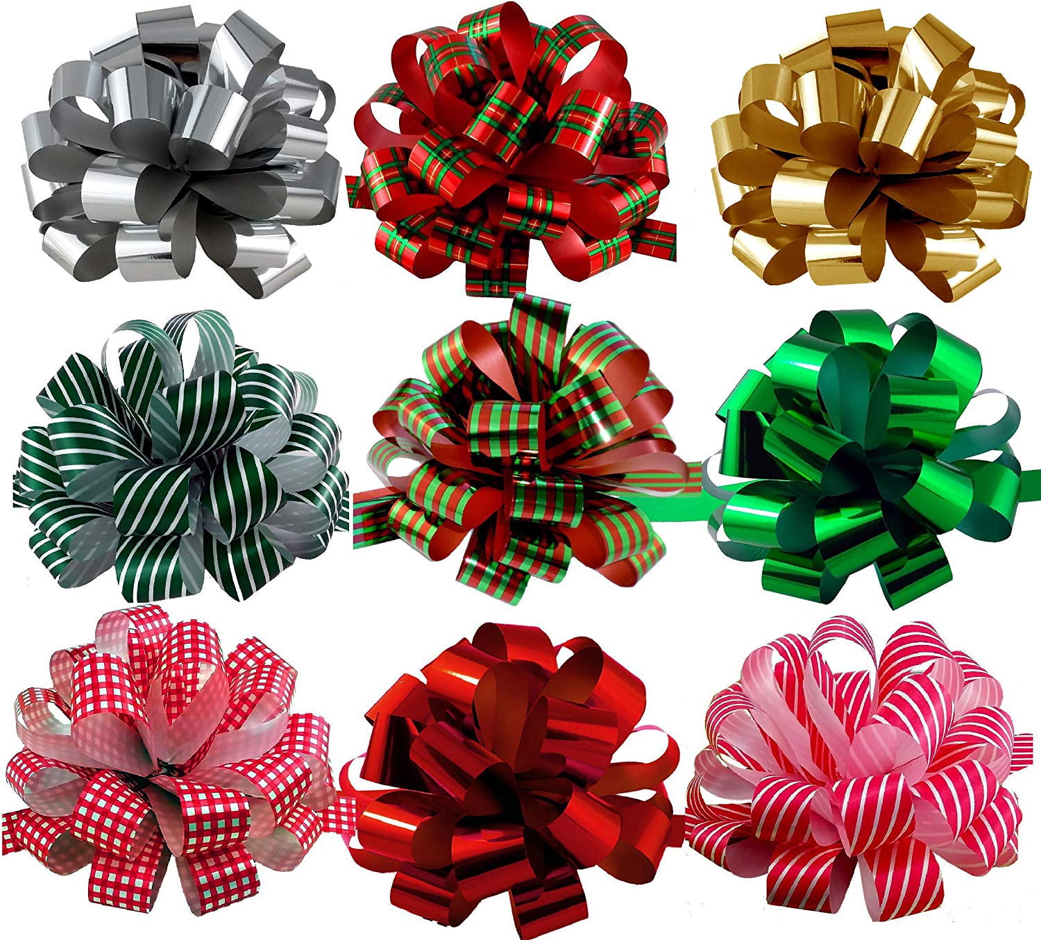 Assorted Large Christmas Pull Bows for Gifts, Wreaths, Garlands - 8 ...