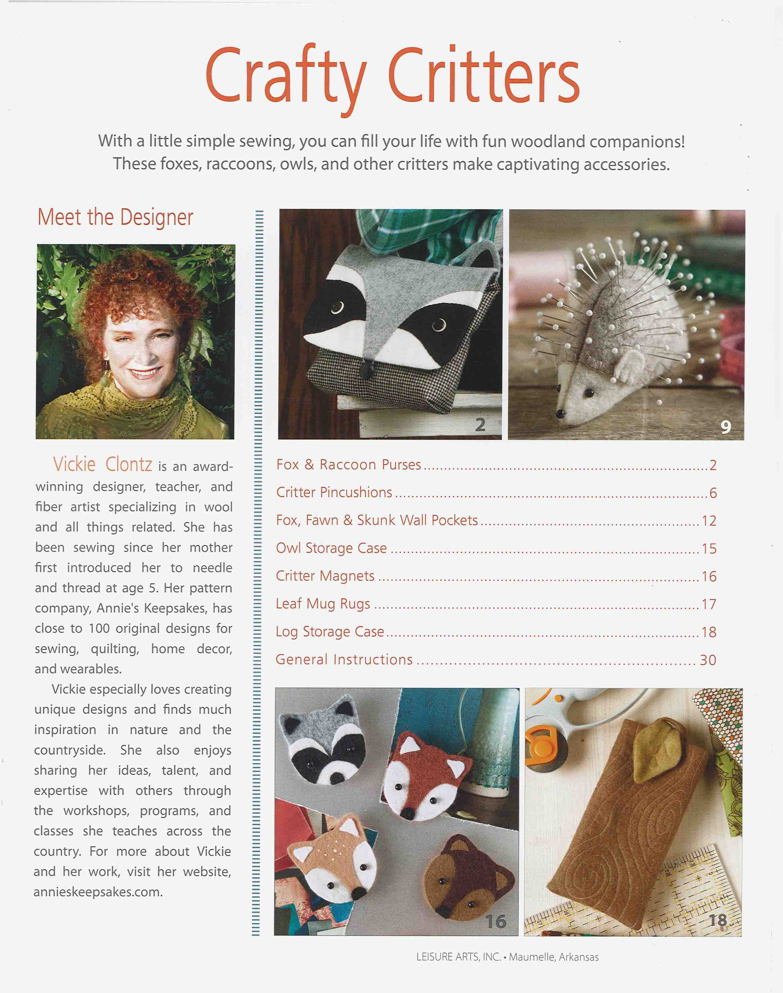 Leisure Arts Crafty Critters Sewing Book - Walmart.com