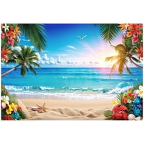 Ocean-Themed Tropical Island Photo Backdrop, Coconut Trees, Sea, Beach ...