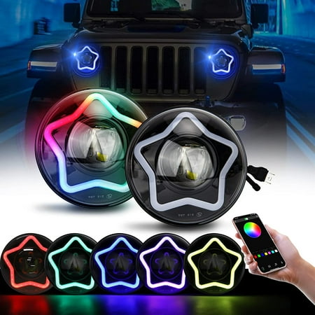 RGB LED Headlight 7 inch Round Headlight, DRL/Amber/Turn Signal Car ...