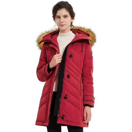 Women's Hooded Slim Puffer Jacket Quilted Mid Length Winter Down Coat ...