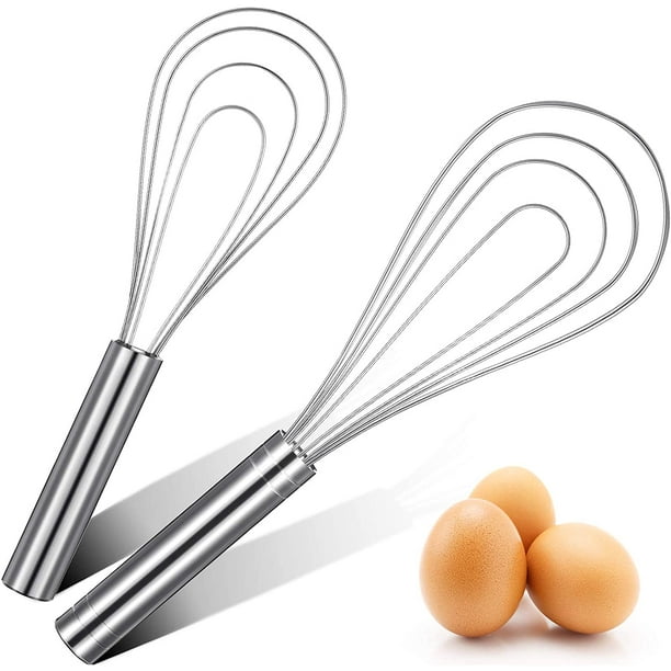 2 Pieces Flat Whisk 10 Inch and 9 Inch, Handheld Steel Wire Whisk ...