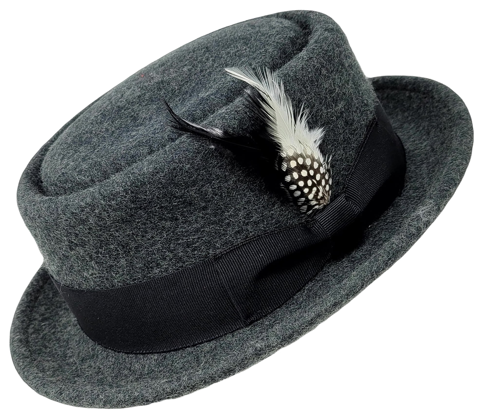 Different Touch Men's Round Top Short Brim Pork Pie Charcoal Fedora ...