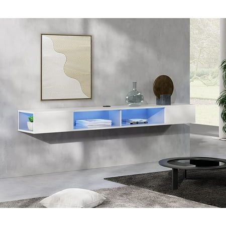 Floating TV Stand with LED Lights for 65/70/75 Inch TVs, Entertainment ...