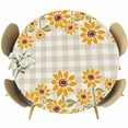 Abstract Sunflower Farm Floral Round Fitted Tablecloth with Elastic ...