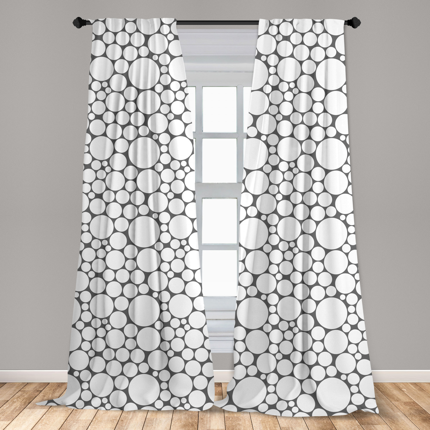 Geometric Circle Curtains 2 Panels Set, Retro Pattern with Large Small ...