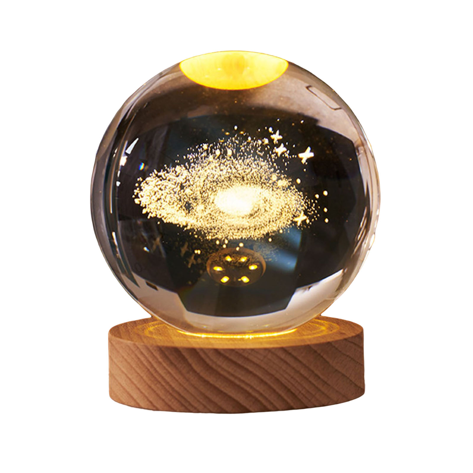 3D Luminous Crystal Ball Night Light with Wood Base Engraved Universe ...