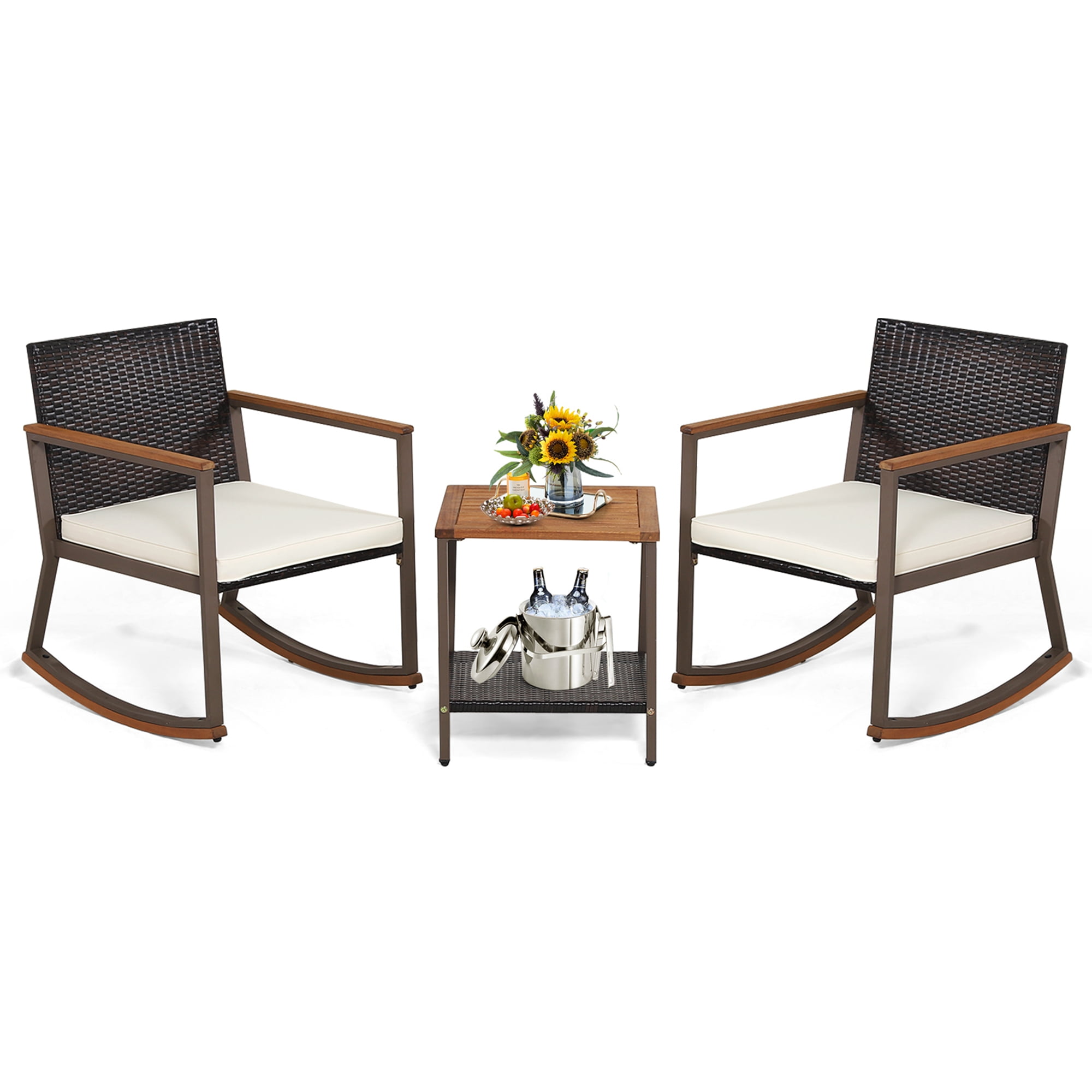 Click here for Costway 3pcs Patio Rattan Rocking Chair Bistro Set... prices