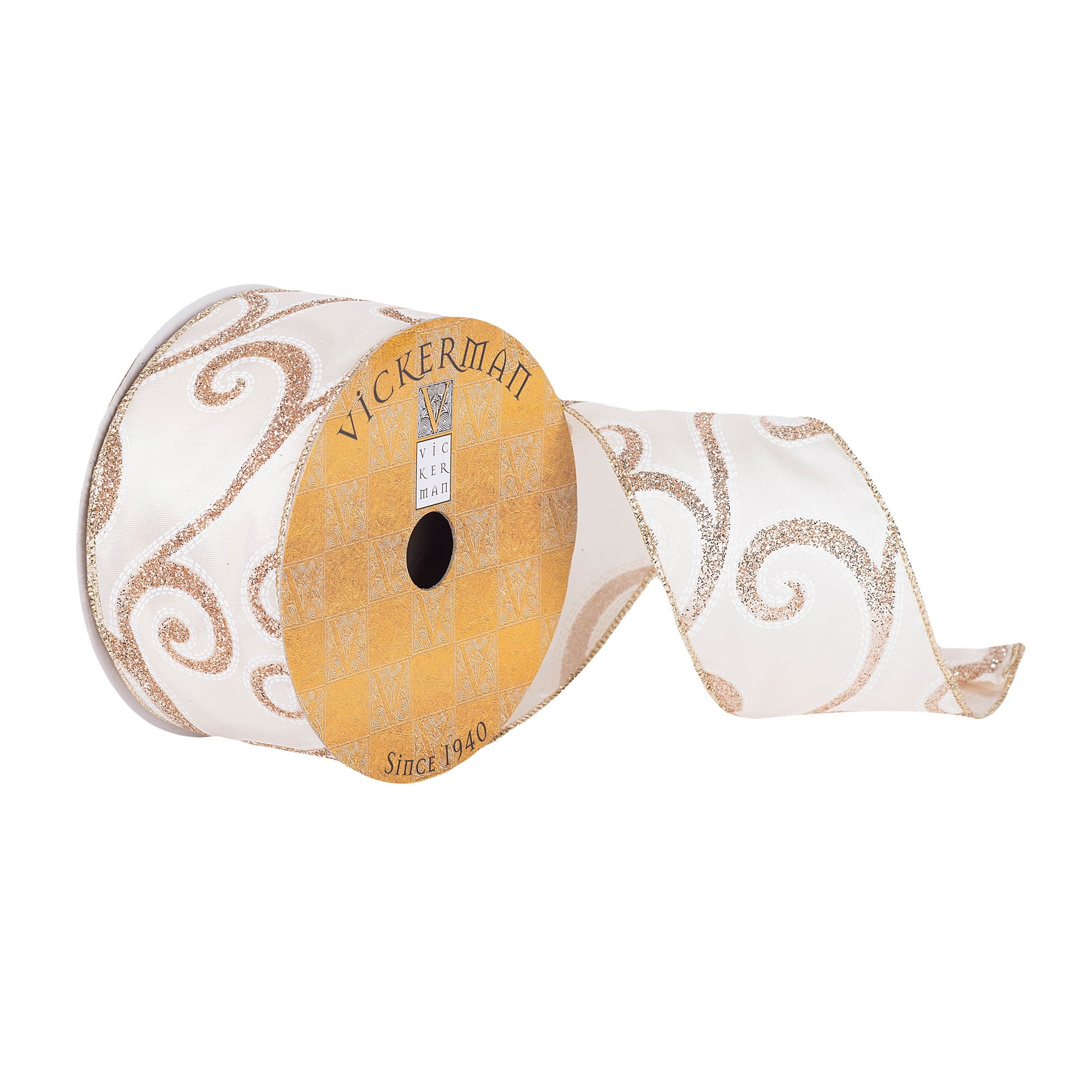 2.5"x10Yd Ivory with Gold Glitter Ribbon - Walmart.com