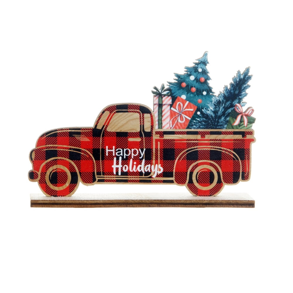 Wooden Christmas Ornament Plaid Cars Shaped Crafts with Rectangle Wood ...