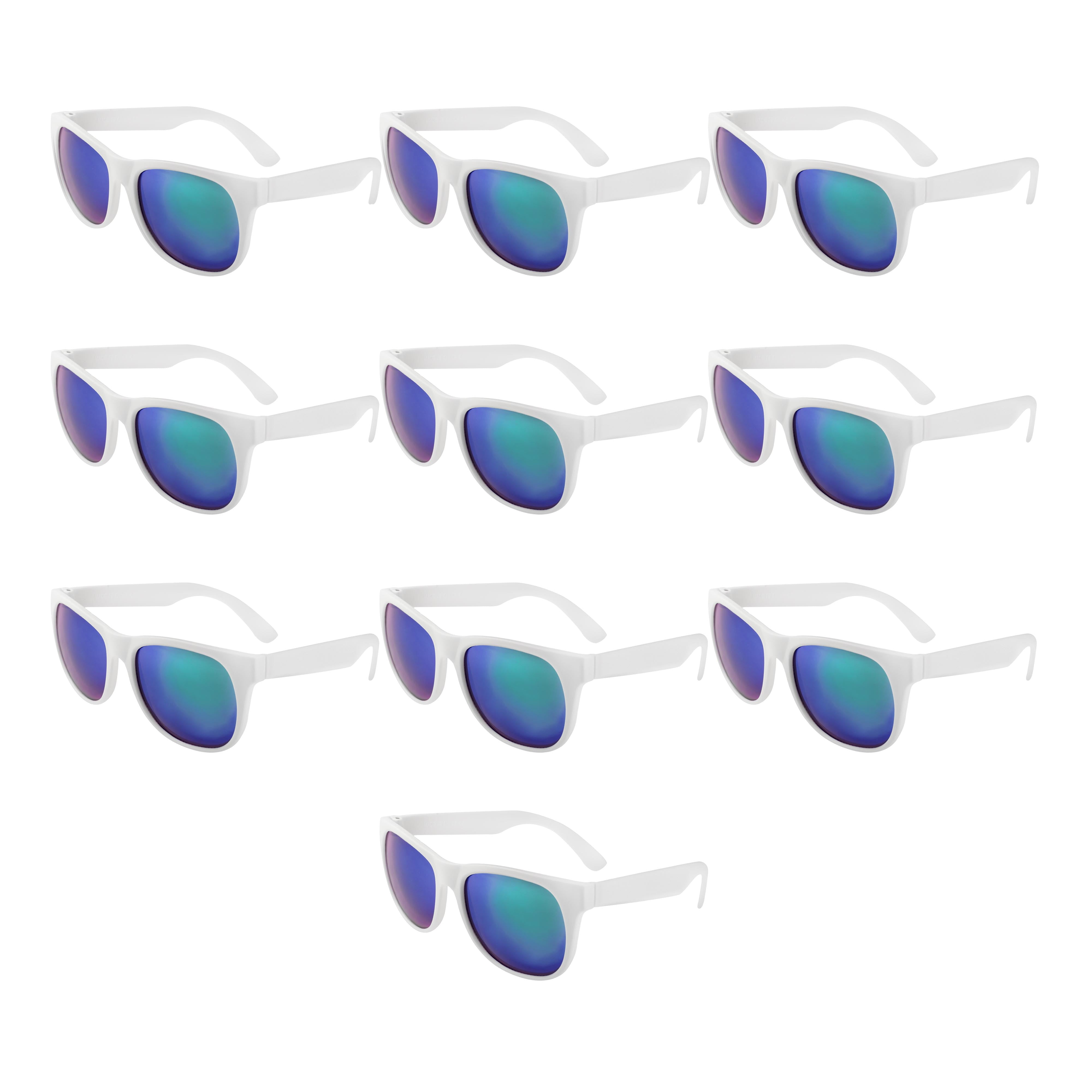 10 Color Lens Sunglasses with White Frames Pack - UV 400, Reflector ...