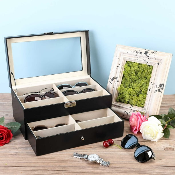 Leatherette Sunglasses Storage Box Eyeglasses Eyewear Organizer Display ...