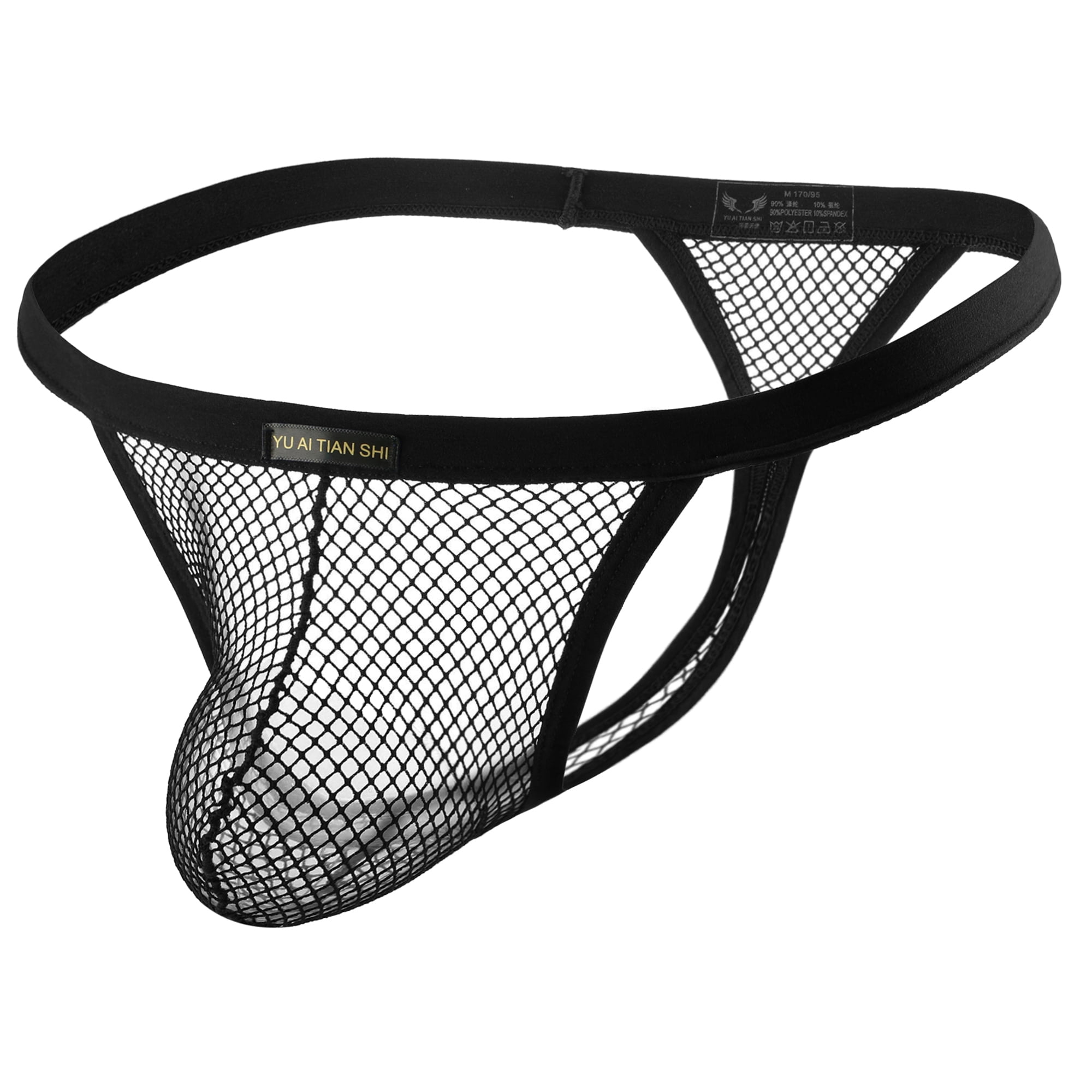 Mizok Mens Thongs Sexy Bikini Mesh Briefs G String Underwear Black L