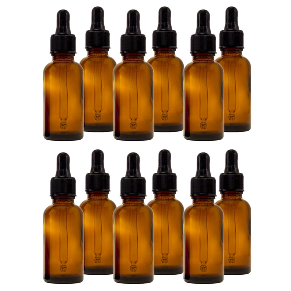 Amber Glass Bottle - 30 ml (1 fl oz) w/ Glass Dropper - Pack of 12 ...