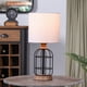 Mainstays Black Metal Cage Table Lamp with Wood Accents and Drum Shade ...