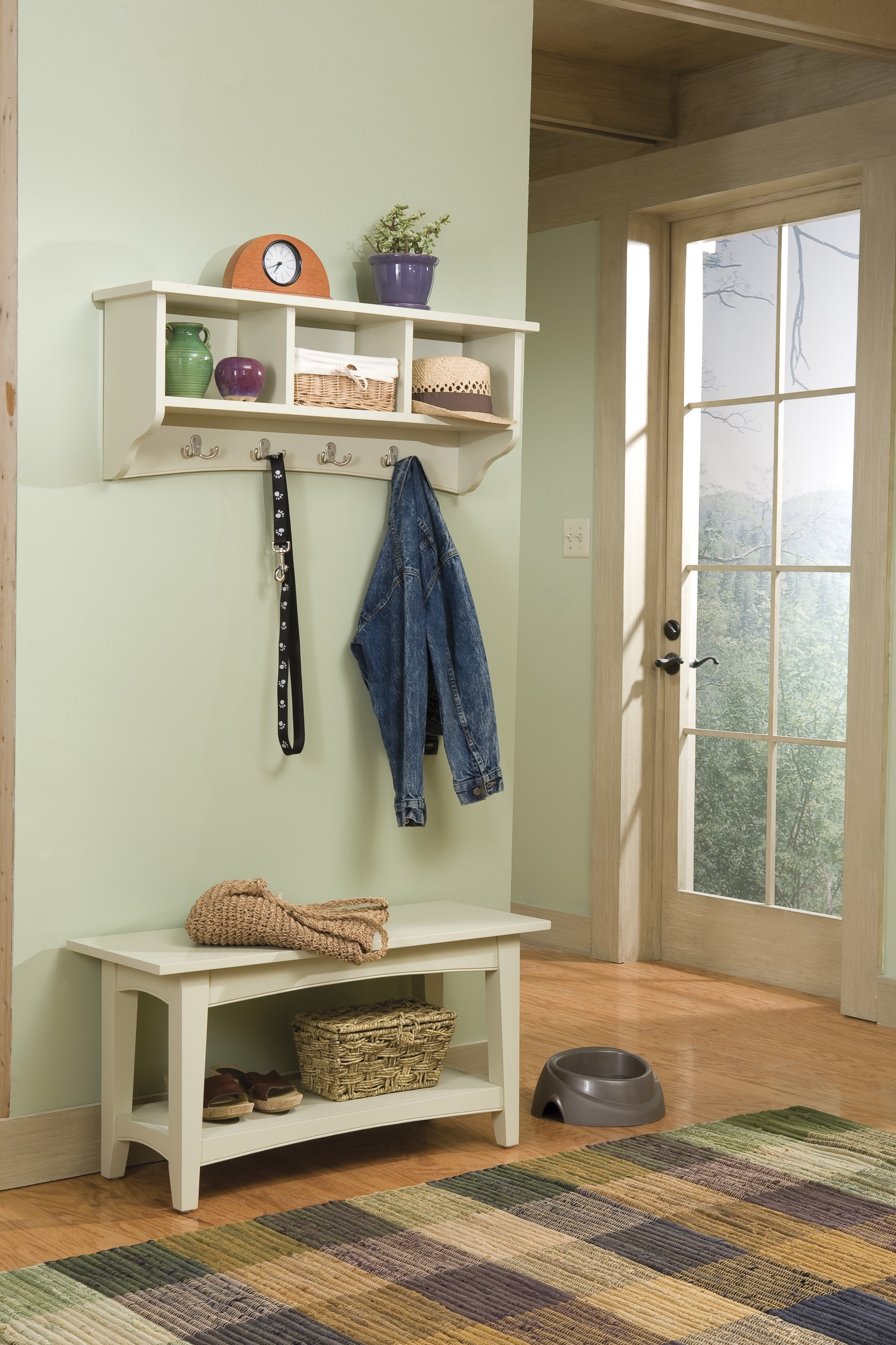 Alaterre Shaker Cottage Bench/Coat Hook with Storage, Sand - Walmart.com