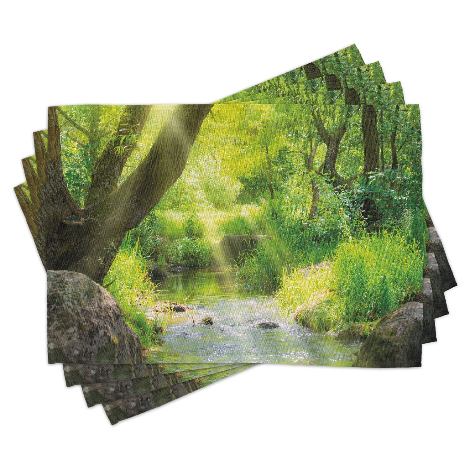 Ambesonne Forest Place Mats Set of 4, Stream Cascade Tropical, Standard ...