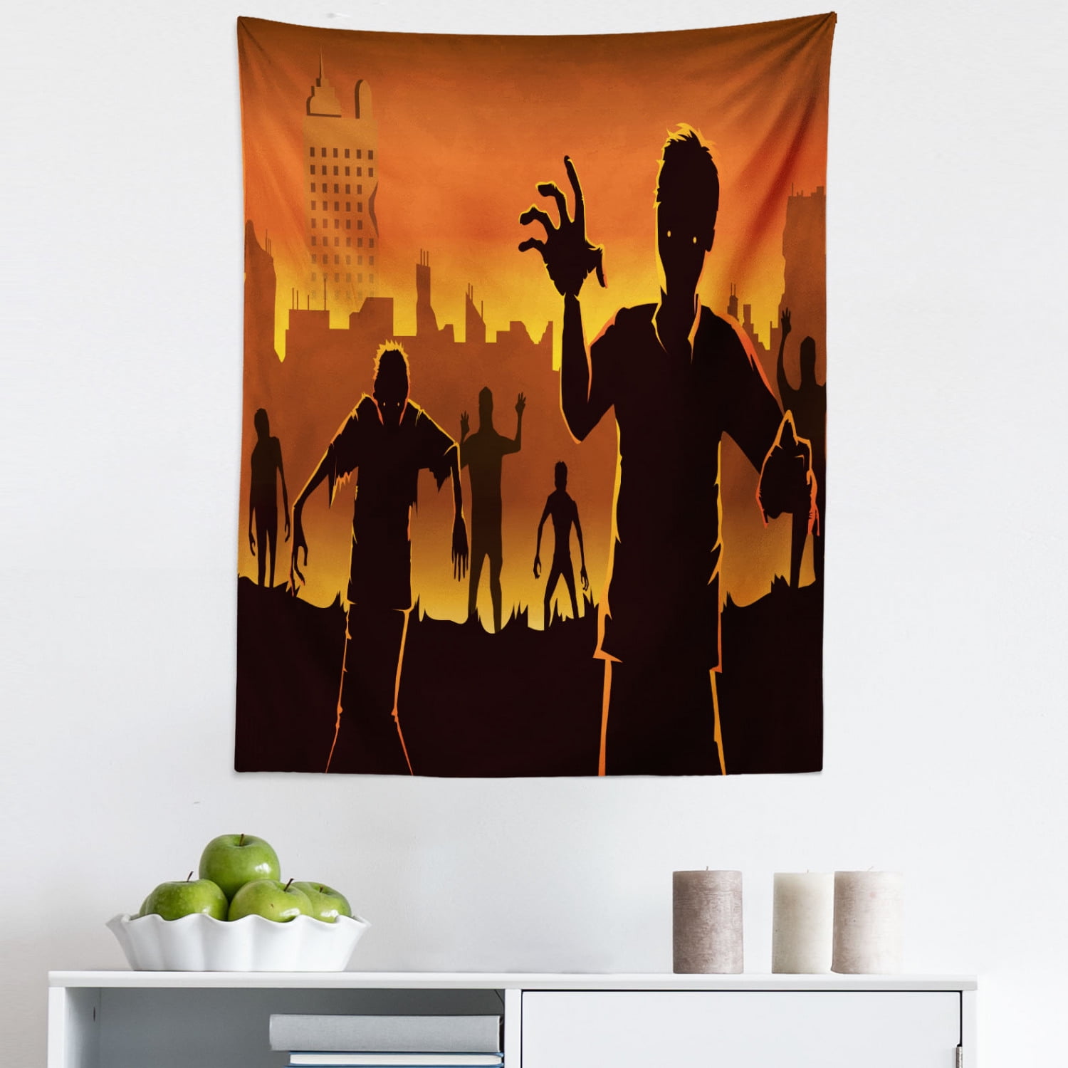Zombie Tapestry, Zombie Walking out of an Abandoned City Silhouettes ...