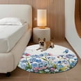 Blue Pink Flower 3.3' Round Rug for Bedroom Reading Corner, Watercolor ...