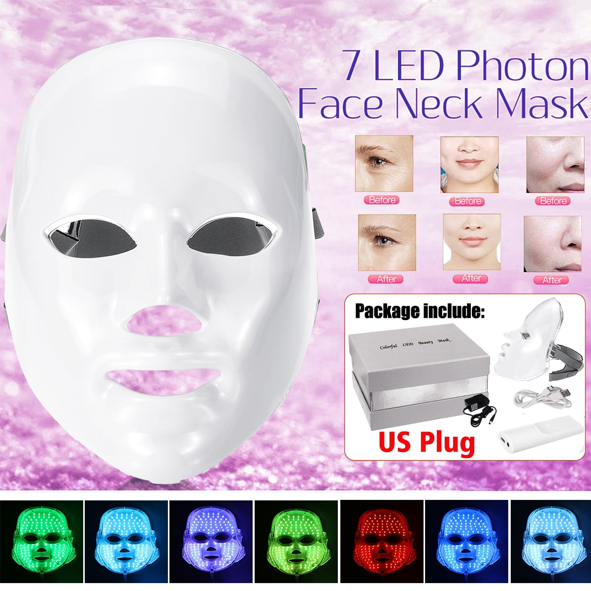 7 Color LED Light Facial Therapy Skin Rejuvenation Anti-aging Beauty ...