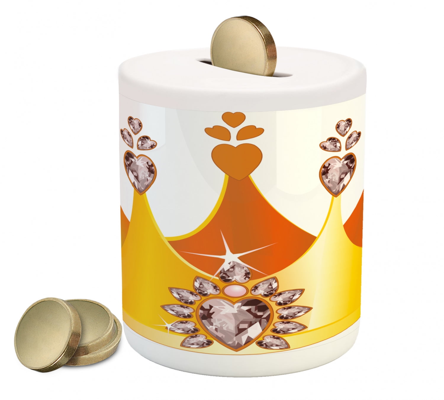 Queen Piggy Bank, Tiara Cartoon Style Cartoon Accessory Hearts Floral ...