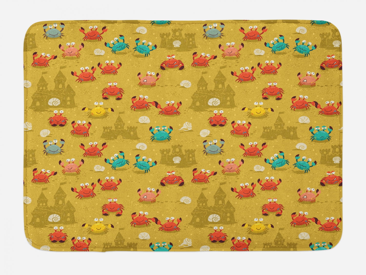 Crabs Bath Mat, Children Themed Cartoon Style Crabs and Shells and a ...