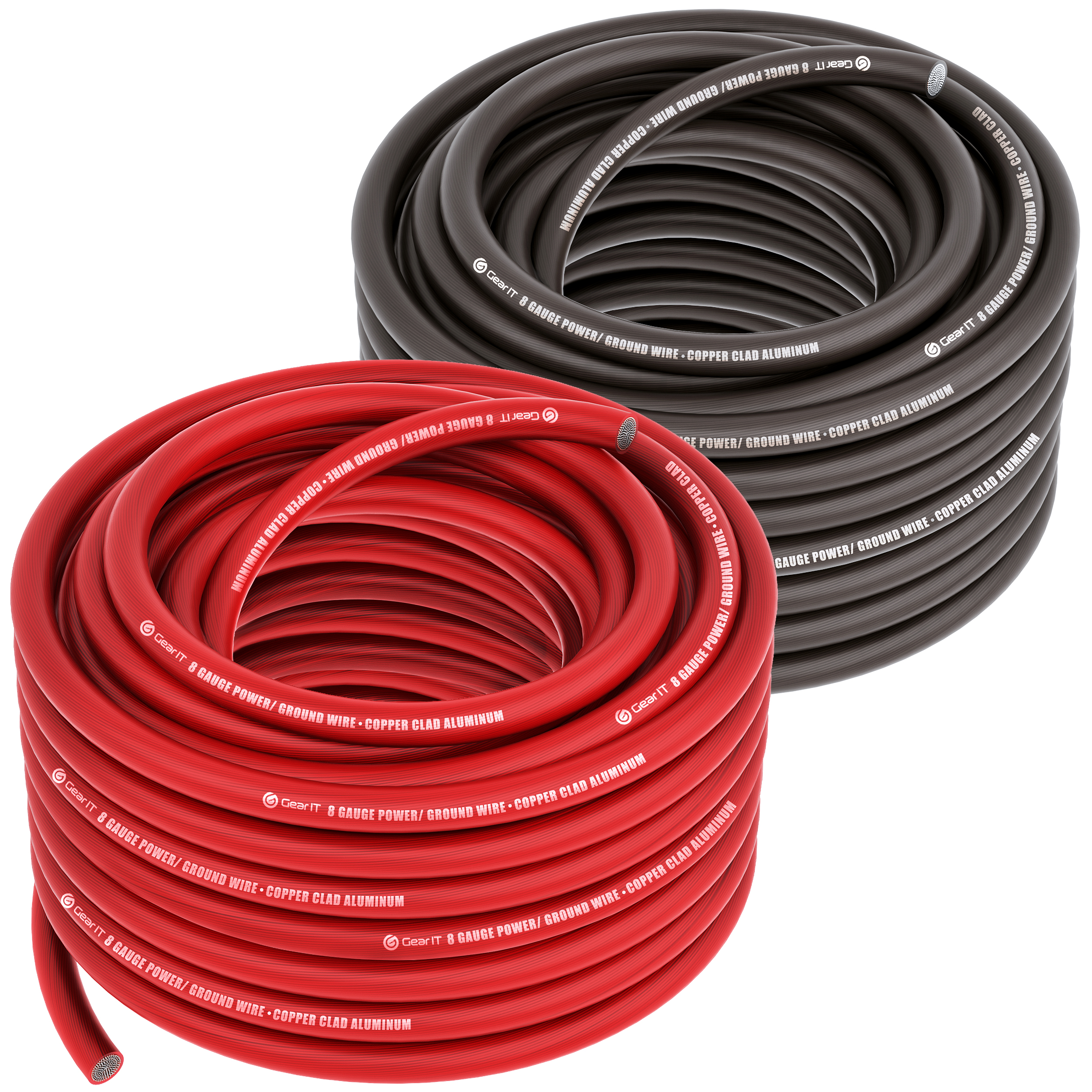 GearIT 8 Gauge Wire 50ft Each Black Red Copper Clad Aluminum CCA GearIT 8 Gauge Wire 50ft Each Black Red Copper Clad Aluminum CCA