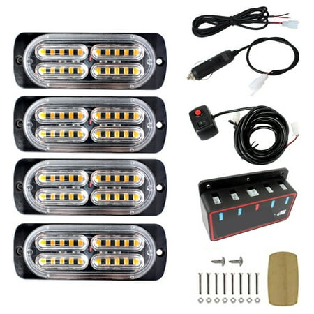 TOTMOX 4x LED Car Warning Light Kit Grille Emergency Strobe Lamps Ultra ...