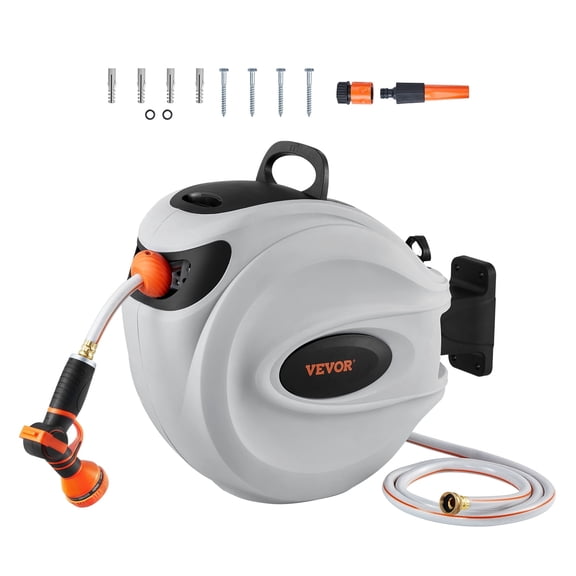 Retractable Garden Hose Reel 5/8" x 100ft, Wall Mounted with 9-Function ...