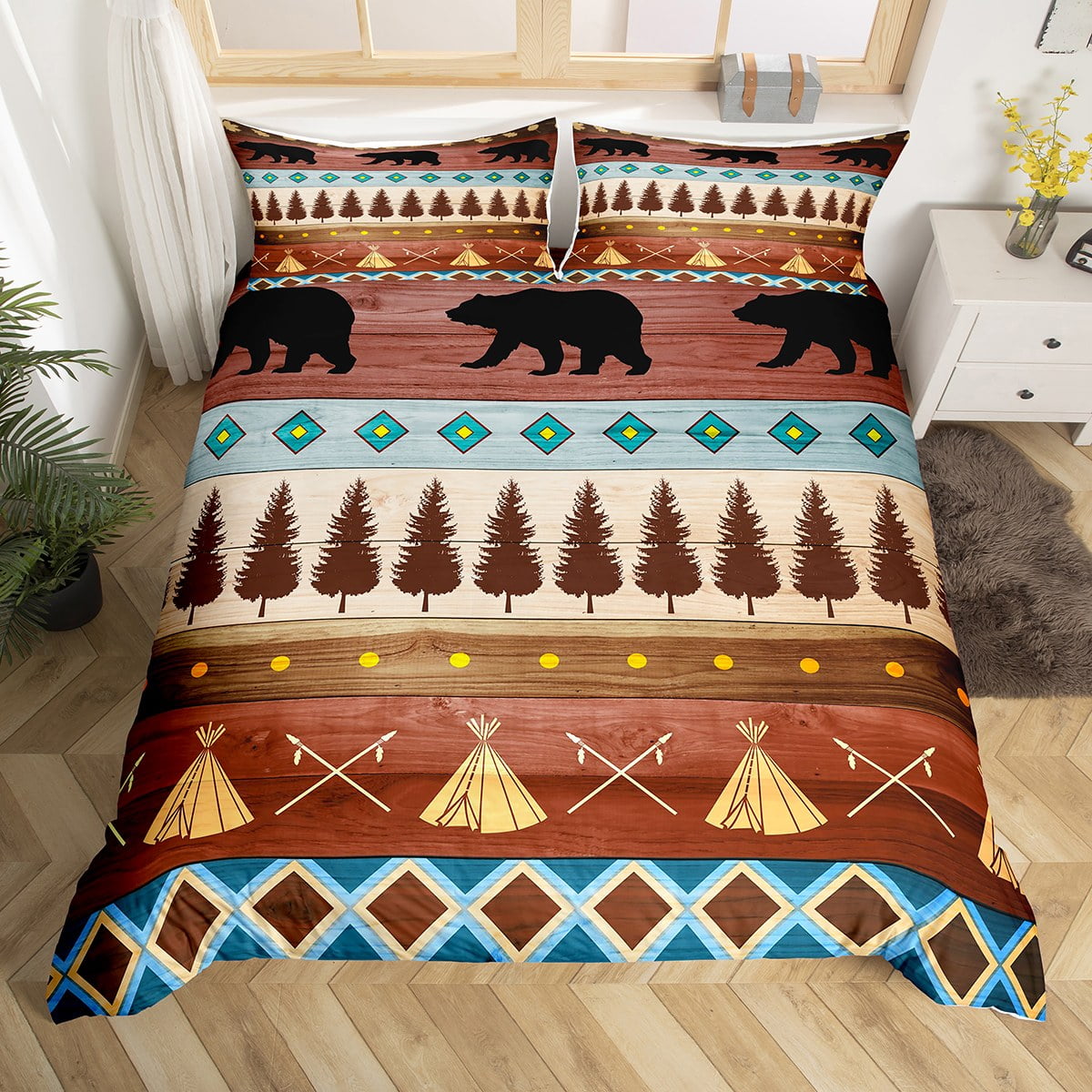 YST Deer Duvet Cover Boho Animal Bedding Set, Paisley Flower Comforter Cover Exotic Aesthetic ...